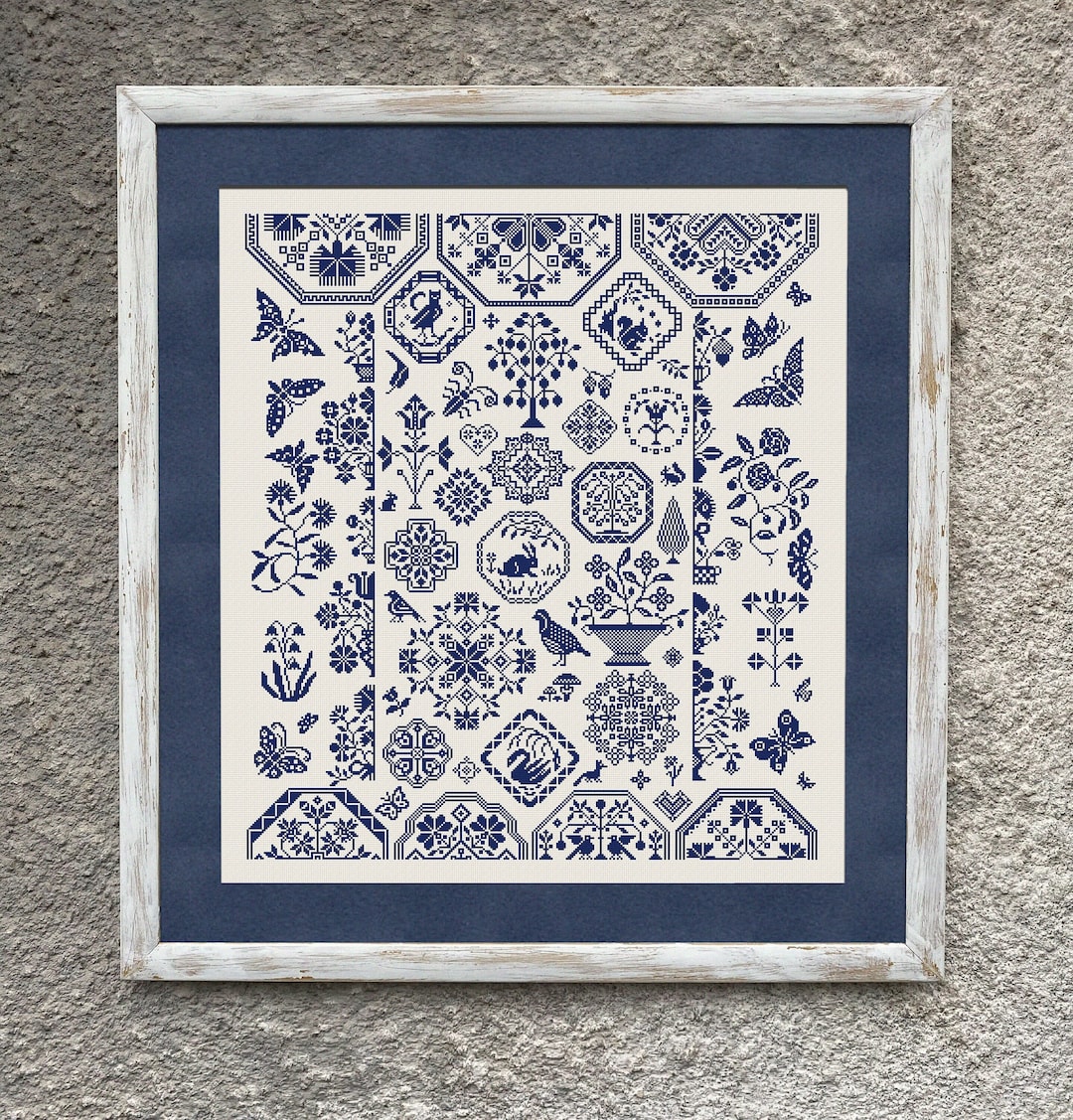 Monochrome Quaker Sampler Cross Stitch Pattern, X Stitch Chart, Nature ...