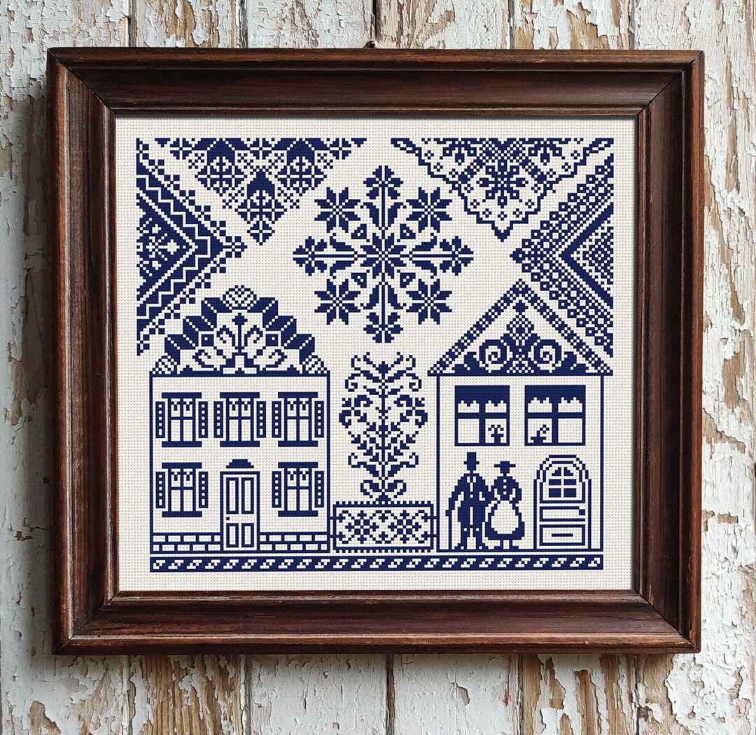 Monochrome Quaker Sampler Cross Stitch Pattern, Easy Counted Cross ...