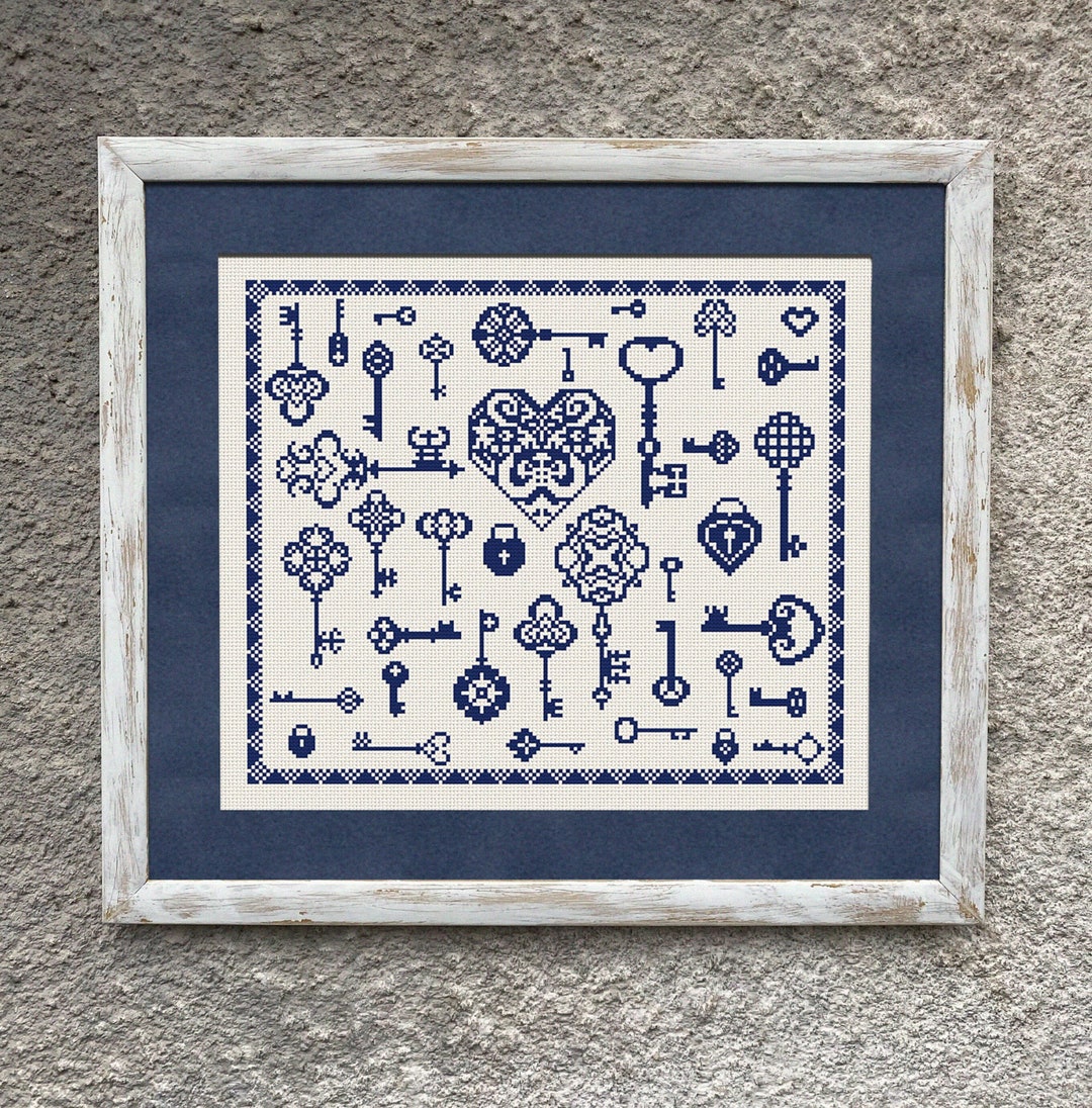Keys Sampler Cross Stitch Pattern, Cross Stitch Chart, Monochrome ...