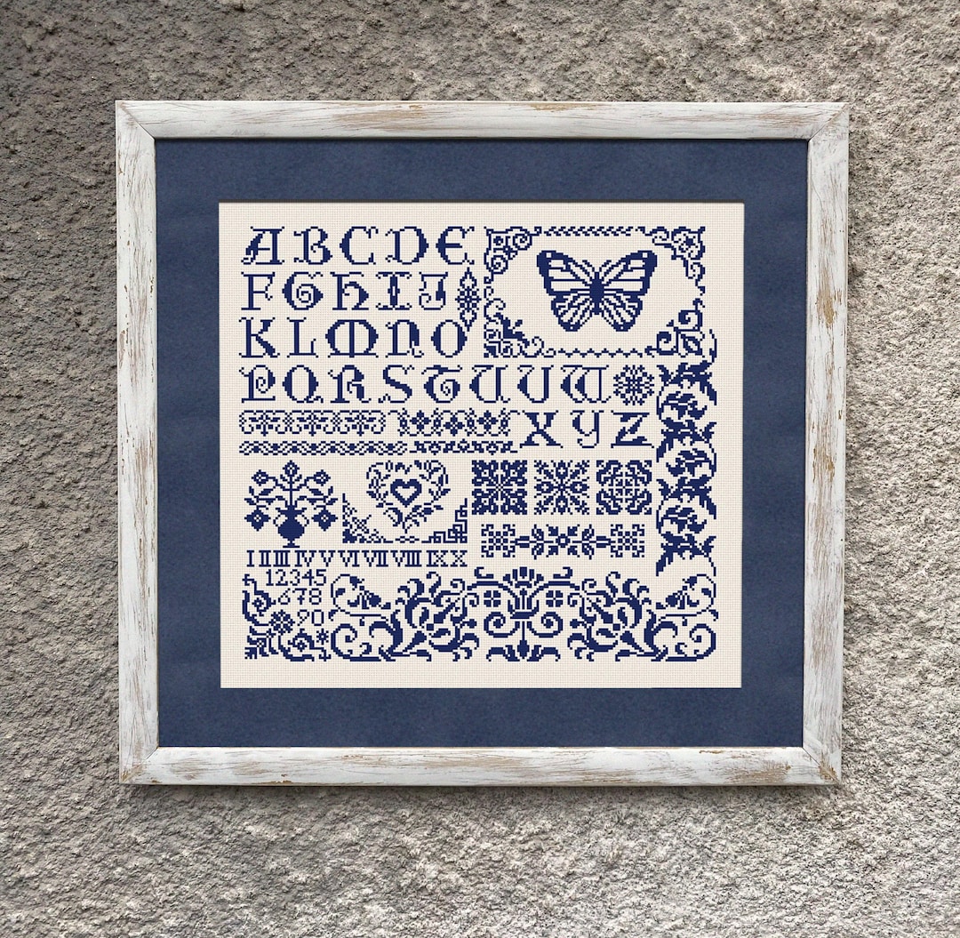 Monochrome Sampler Cross Stitch Pattern, Cross Stitch Chart, ABC ...