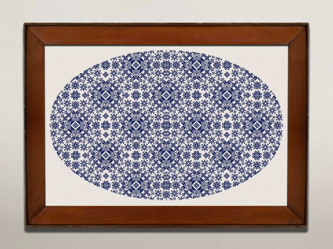Large Oval Sampler Cross Stitch Pattern, X Stitch Chart, Monochrome ...