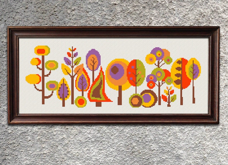 Modern Autumn Trees Cross Stitch Pattern, Cross Stitch Chart ...