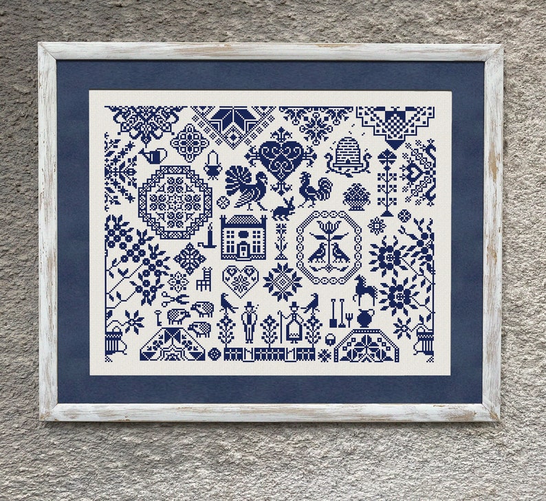 Village Quaker Sampler Cross Stitch Pattern Cross Stitch - Etsy