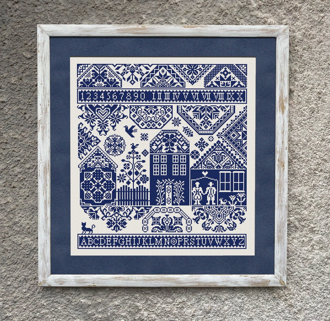 Quaker Sampler Cross Stitch Pattern, Cross Stitch Chart, Monochrome ...