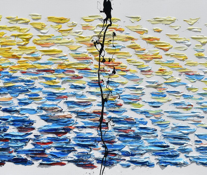 Sun & Water 55", Abstract Painting, Original Oil Painting on Canvas ...