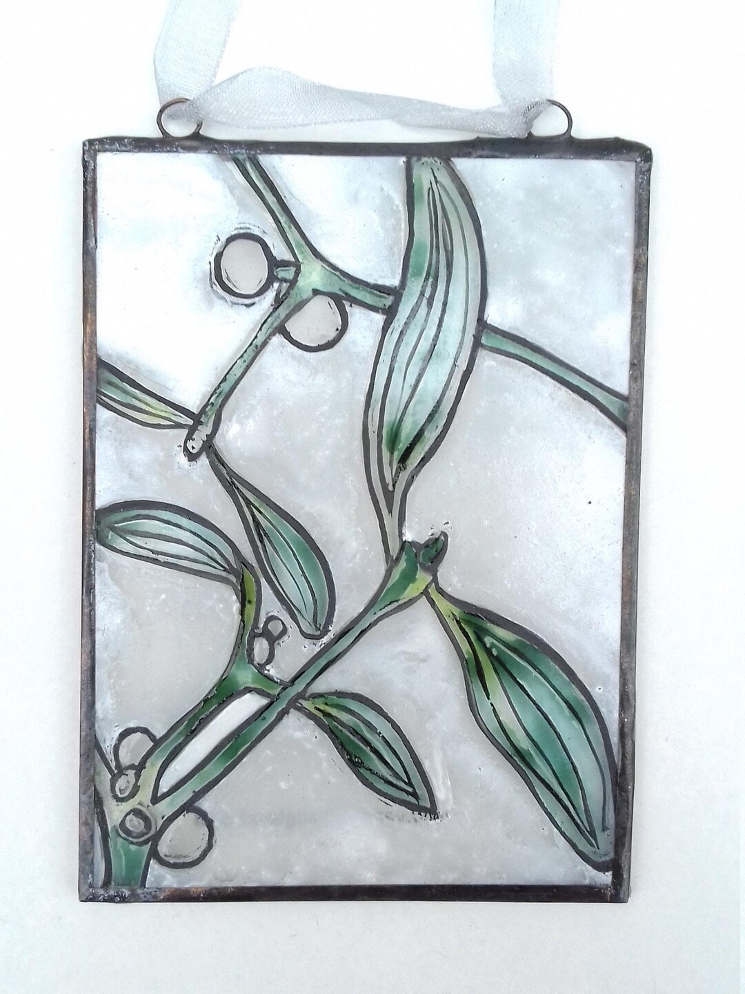 Mistletoe Decoration Stained Glass Festive Hanging Plant Lovers Gift ...