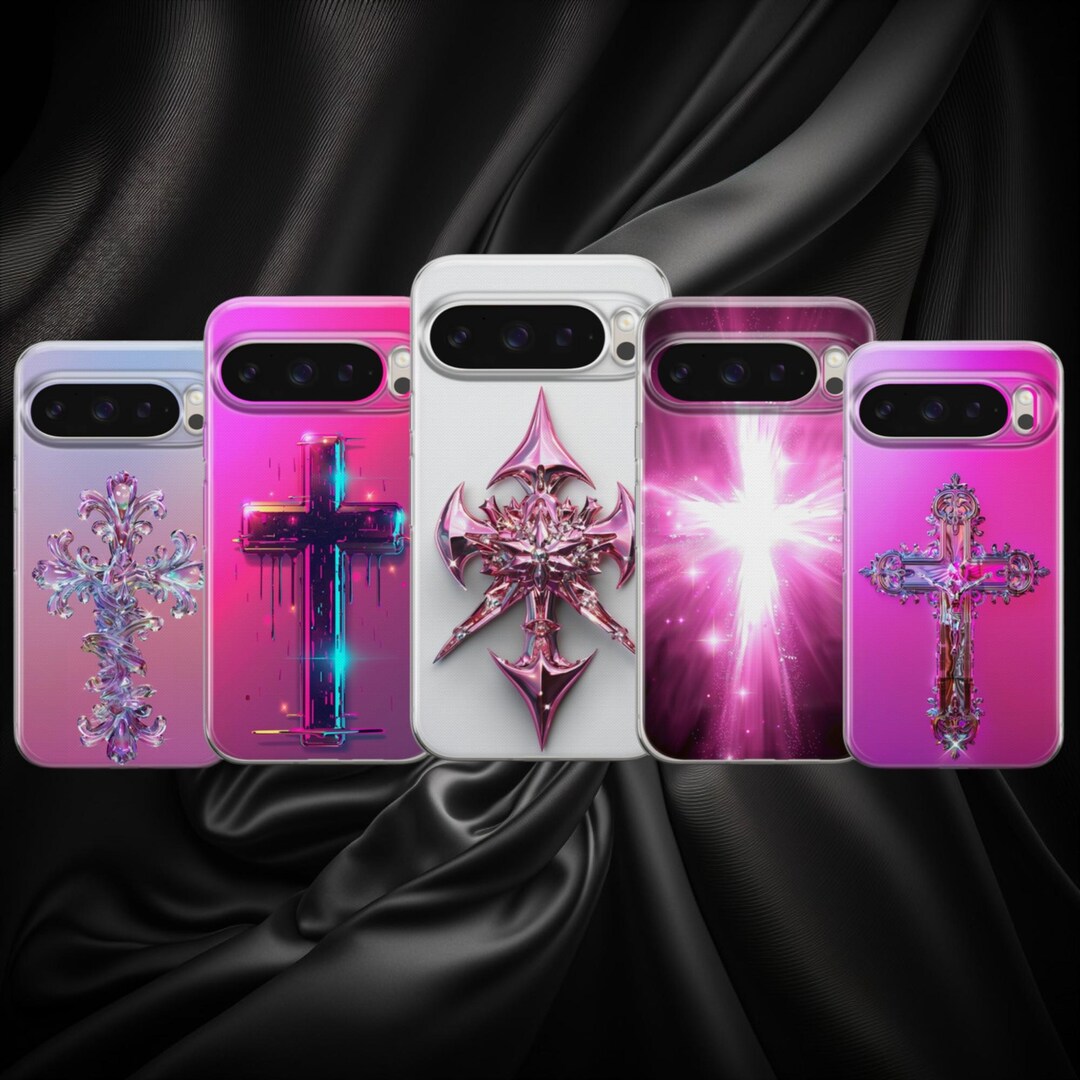 Pink Gothic Cross Phone Case, Chrome Design, iPhone Samsung Cover, Y2K ...