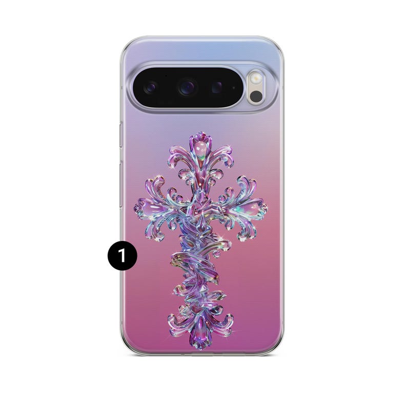 Pink Gothic Cross Phone Case, Chrome Design, iPhone Samsung Cover, Y2K ...