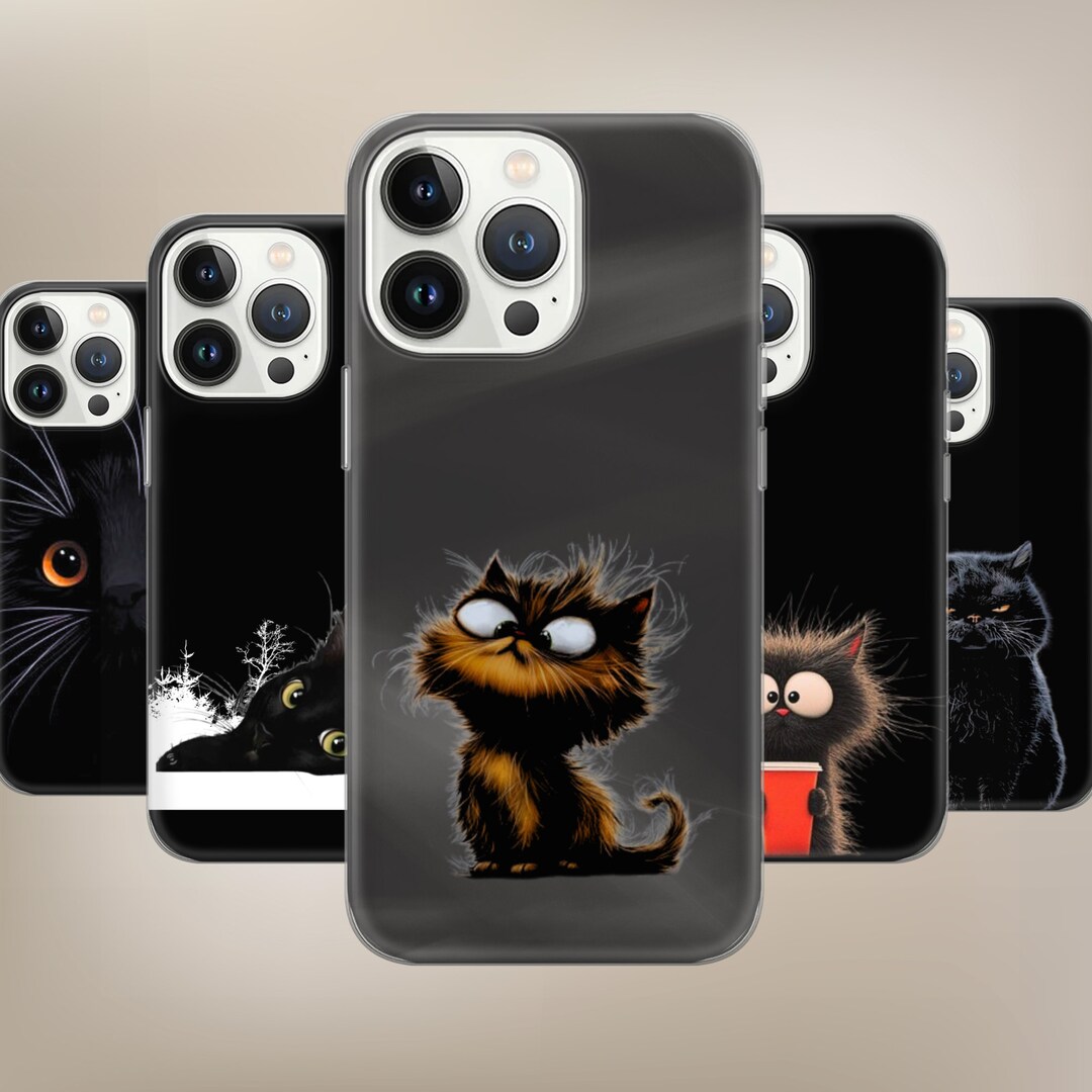 Funny Cat Phone Case Black Cat Design Cover for iPhone 16pro, 15, 14 ...