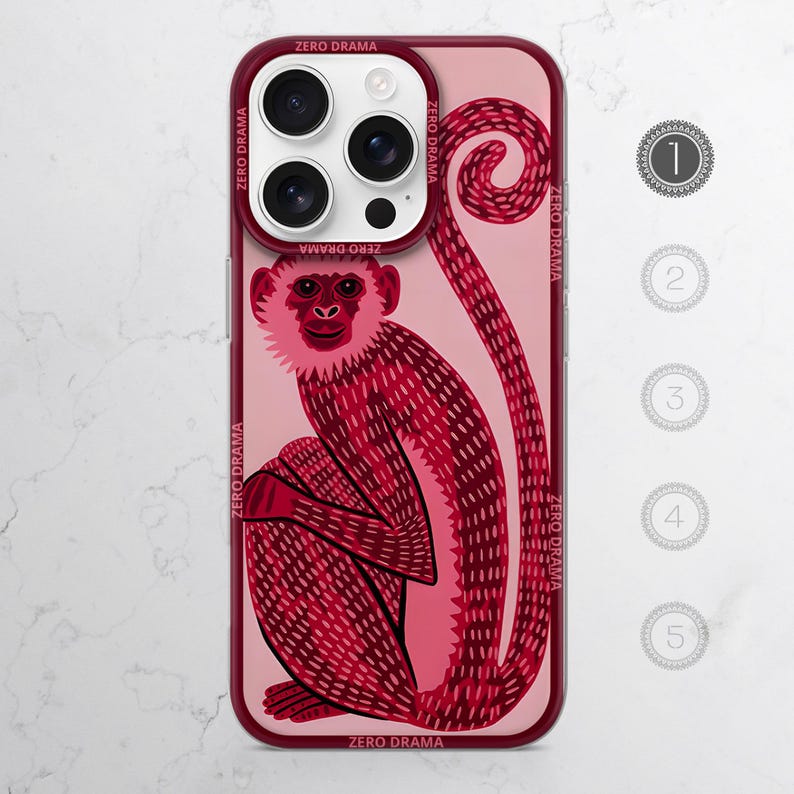 Pink Monkey Phone Case: Jungle Animal Print Personalized Cover - Etsy UK