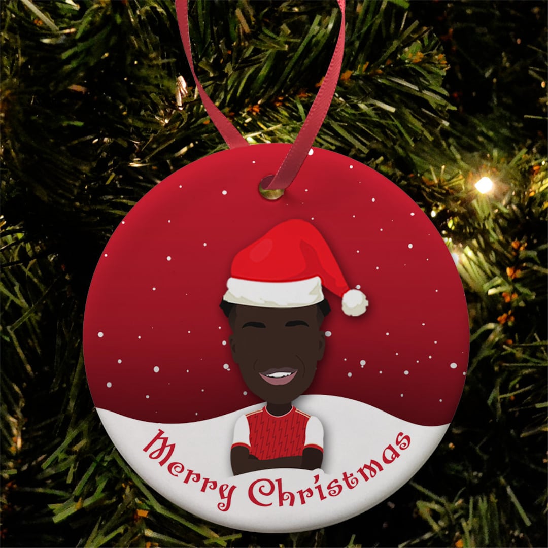 Bukayo Saka Arsenal Christmas Tree Decoration Flat Ceramic Bauble 2023 ...