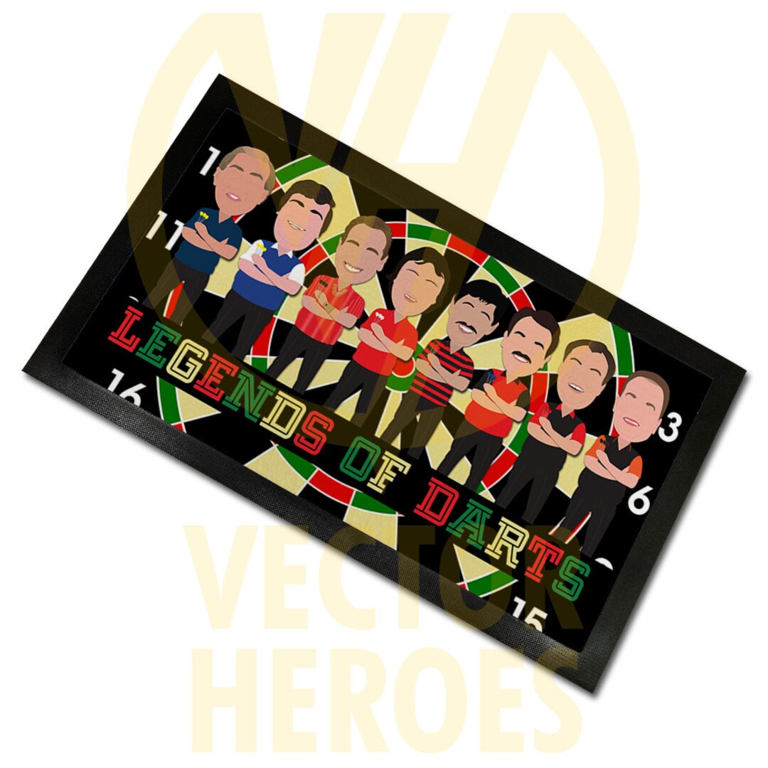 Legends of Darts Vector Heroes Bar Runner Mat Man Cave Bar Darts ...