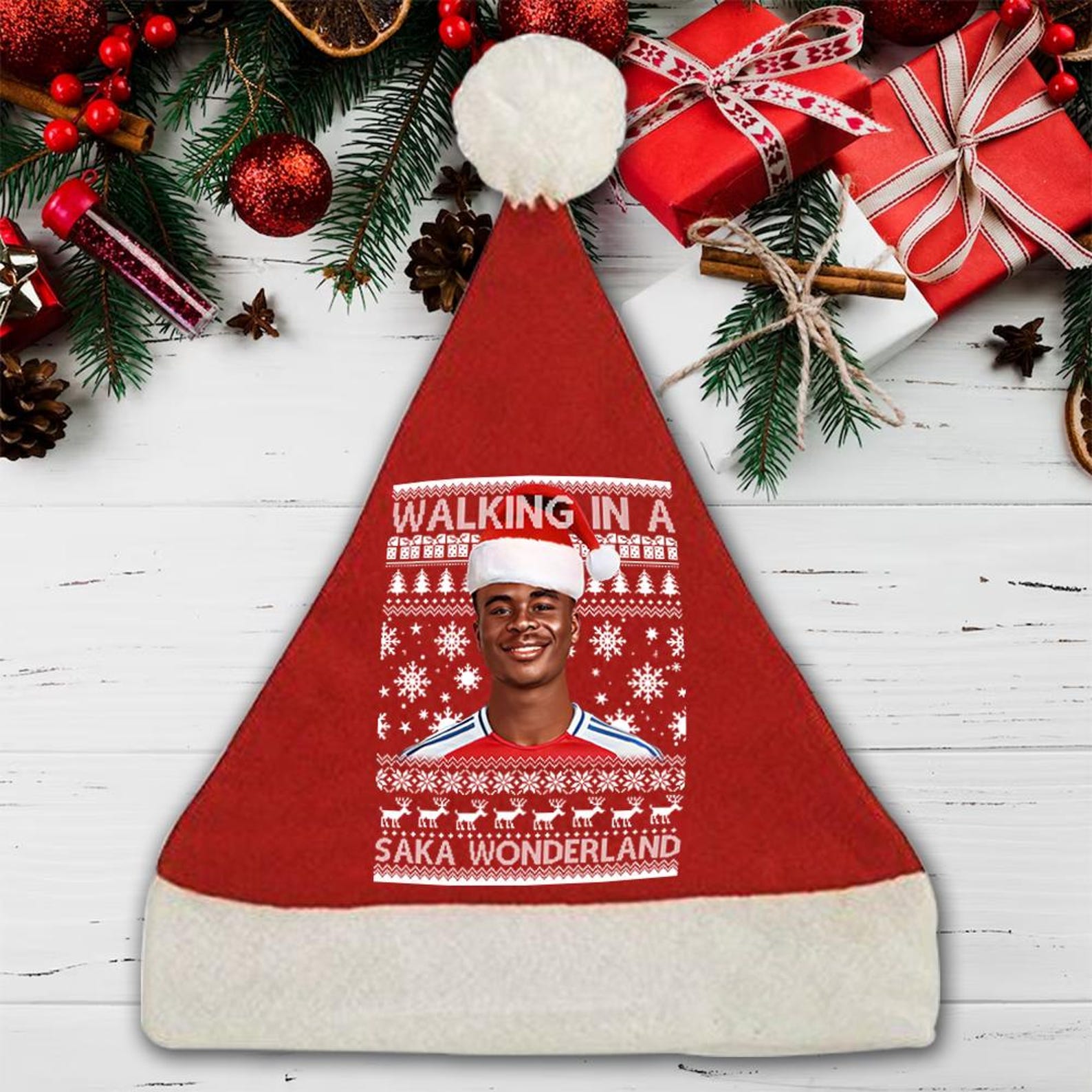 Walking in a Saka Wonderland Arsenal Bukayo Saka Santa Hat | Adults One ...