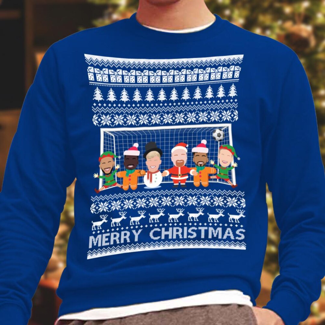 Everton Vector Heroes 2024-25 Blue Christmas Jumper | Kids & Adults ...