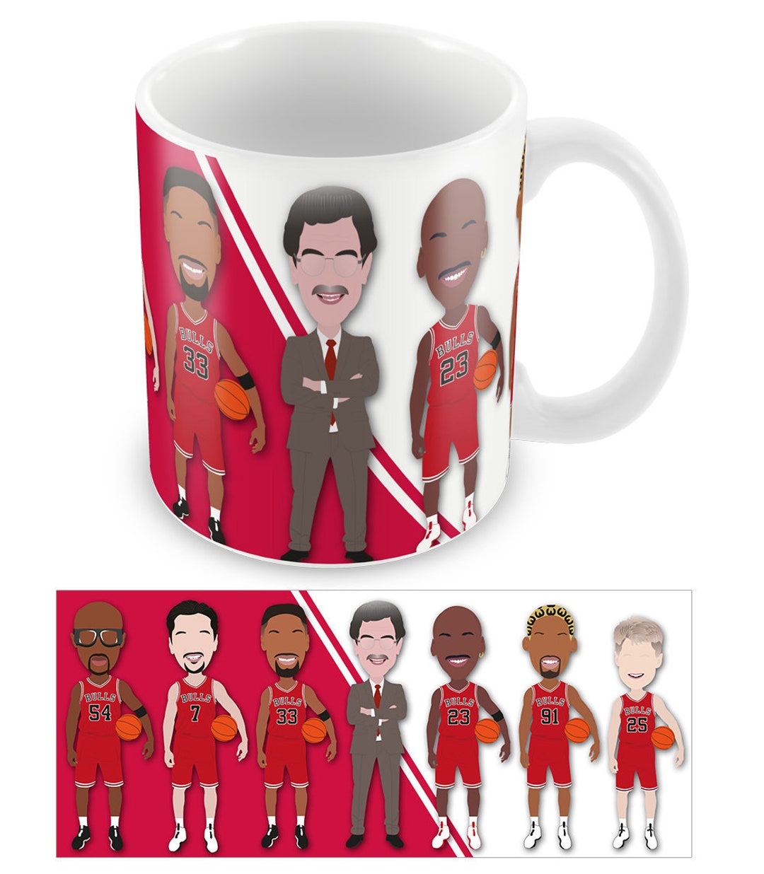 Bulls Jordan Pippin Rodman Kerr Vector Heroes Printed Mug Cup Chicago ...