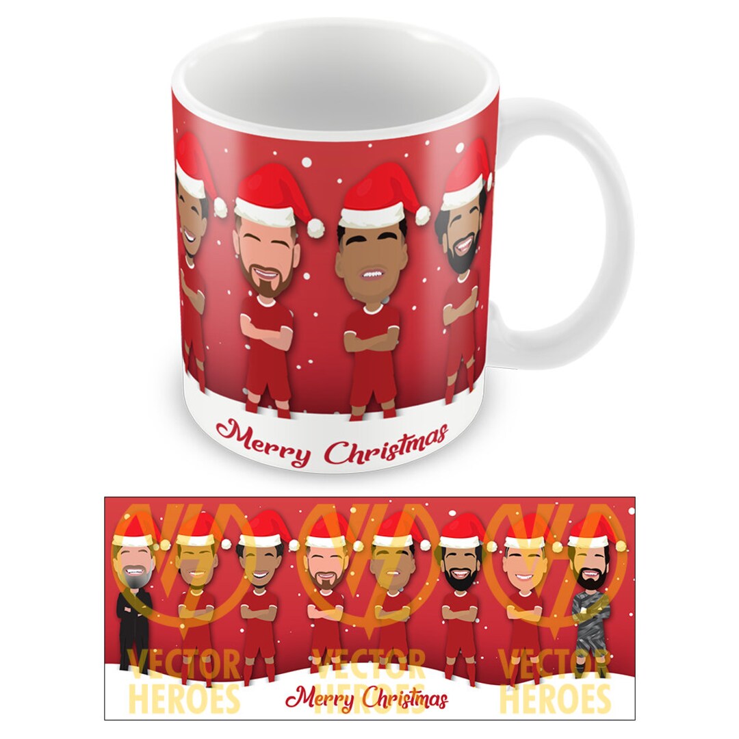 Liverpool 2023-24 Vector Heroes Printed Christmas Mug Santa Hats Klopp ...