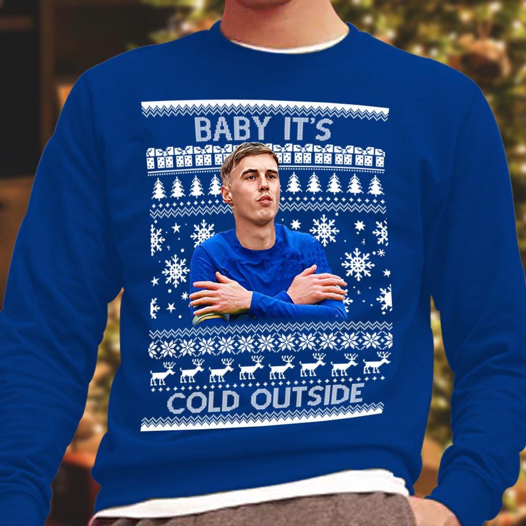 Baby Its Cold Outside Cole Palmer Chelsea Blue Christmas Jumper | Kids ...