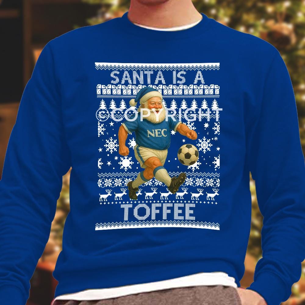 Santa is a Toffee Everton Blue Christmas Jumper | Kids & Adults Sizes ...