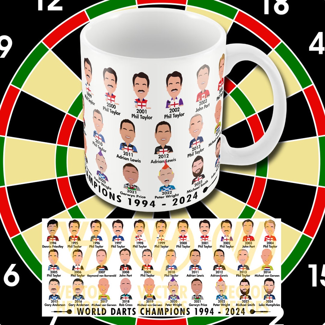 Darts World Champions 1994- 2024 Vector Heroes Printed Mug Cup Darts ...