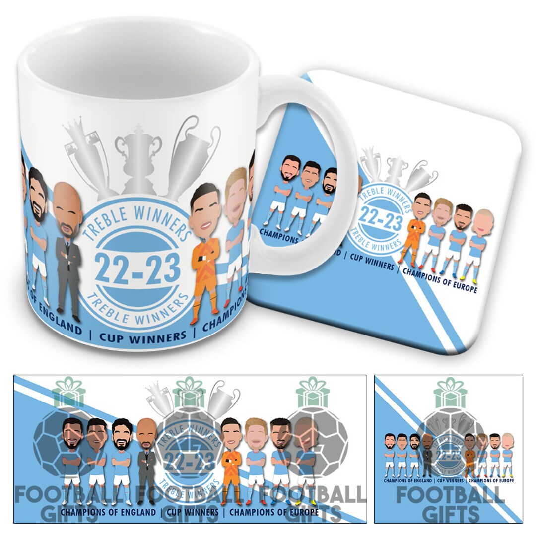 City Treble Winners 2023 Vector Hero Printed Mug & Coaster Set ...
