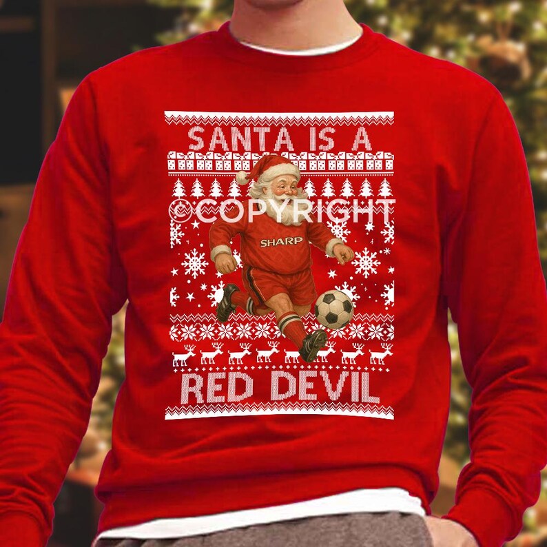 Santa is a Red Devil Utd Red Christmas Jumper | Kids & Adults Sizes ...