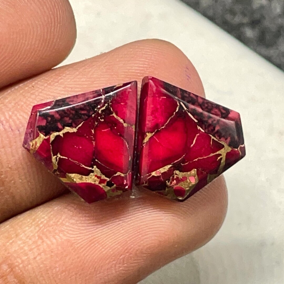 Red Rose Dahlia Mohave Turquoise Pair, Freeform Cabochon, 13x14x4 MM ...