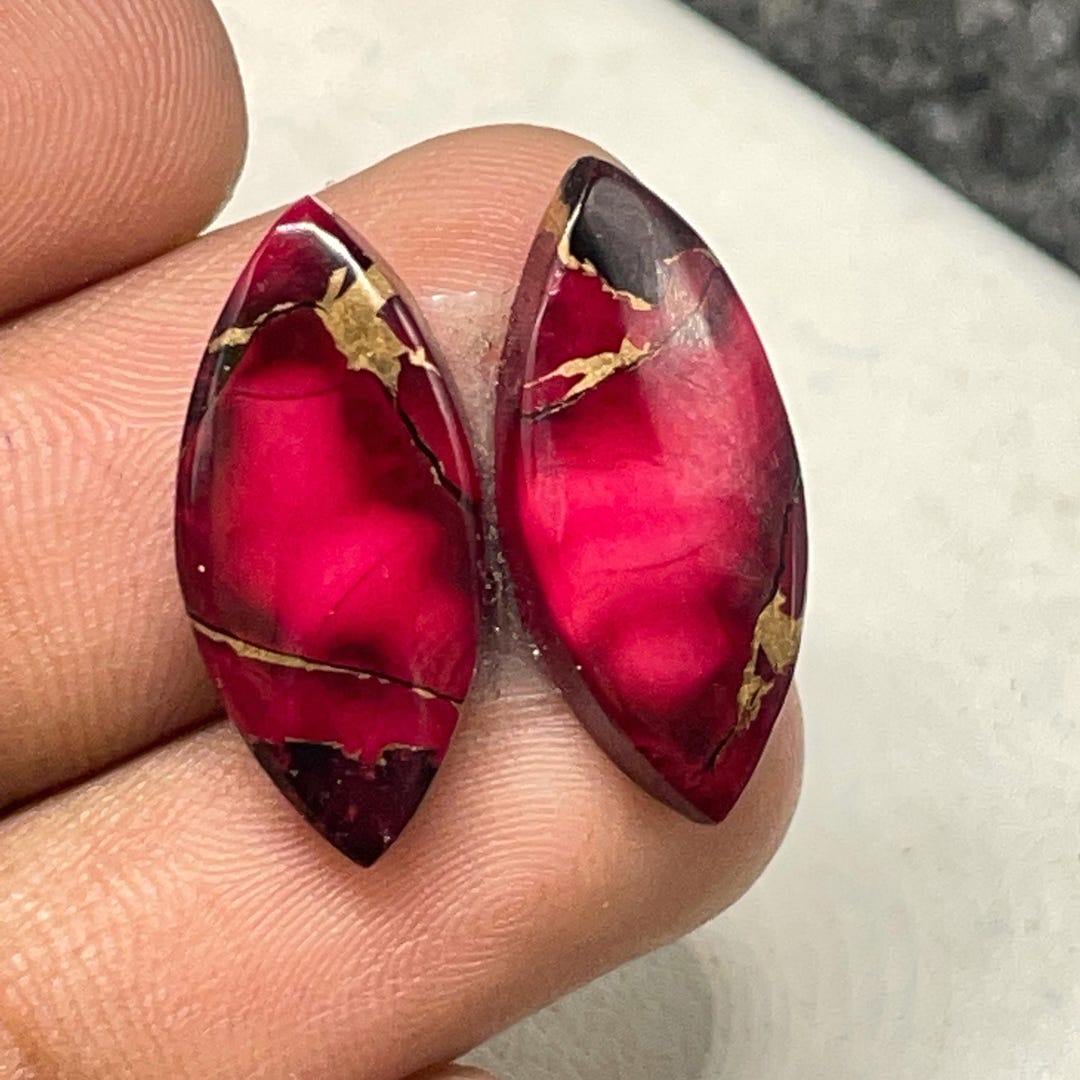 Red Rose Dahlia Mohave Turquoise Pair, Marquise Cabochon, 20x10x4 MM ...