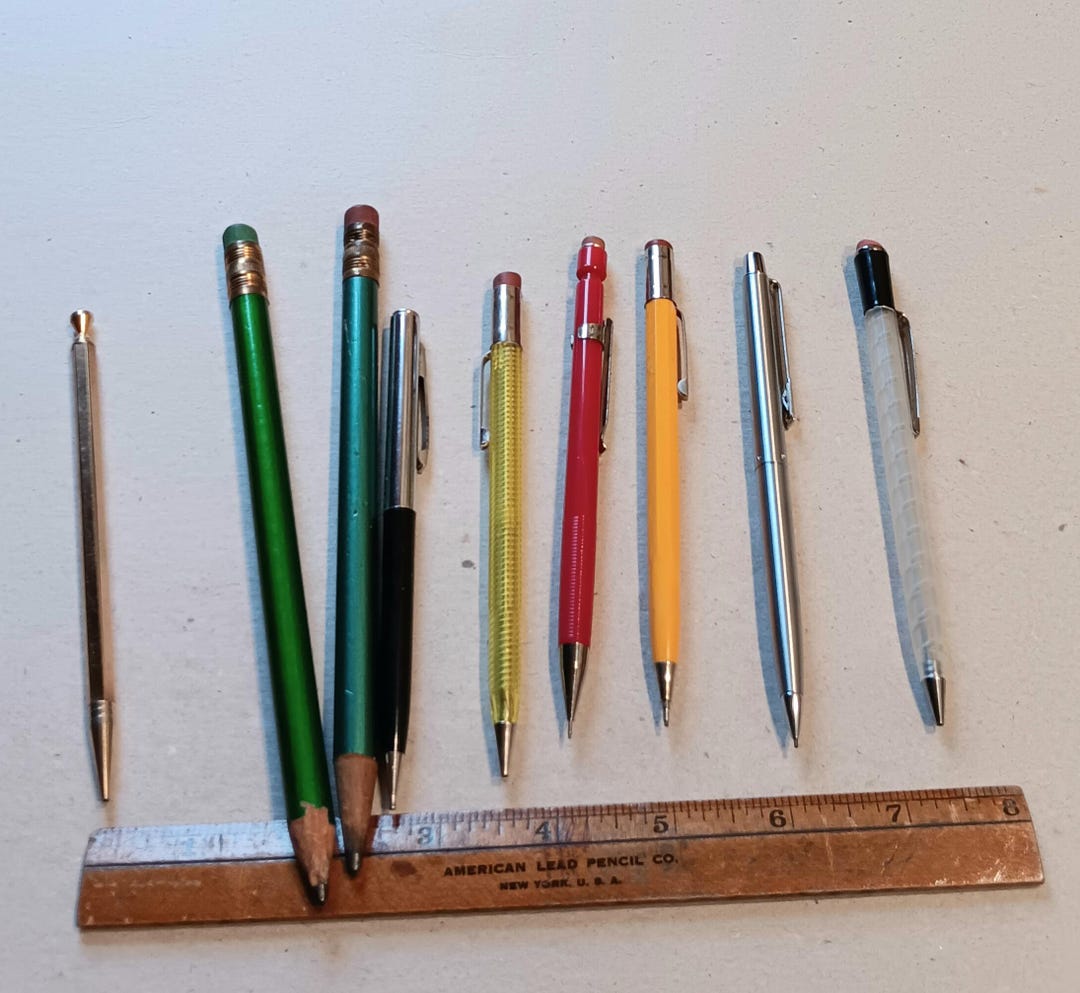 Vintage Pencils- 2 Big (dixon Giant and Husky)+ 3 Scripto, 1 Papermate ...