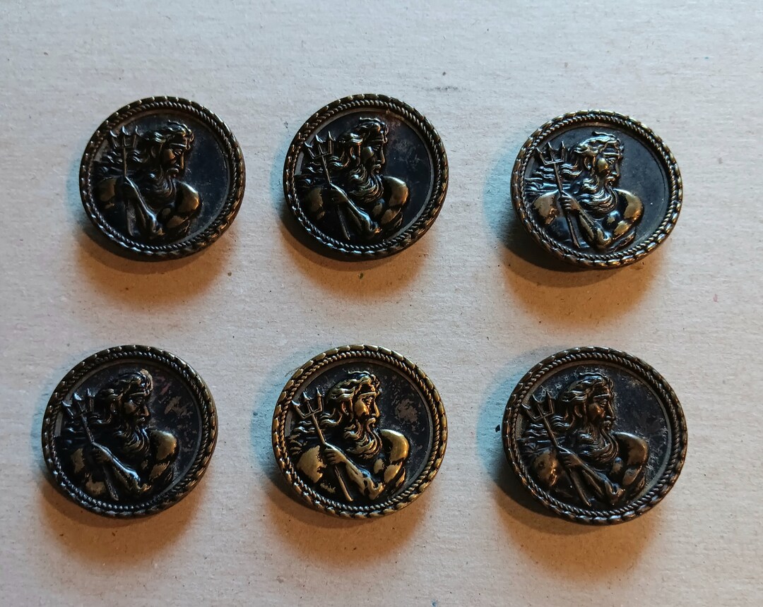 6 Antique to Vintage Neptune/ Poseidon Large Metal Buttons - Etsy