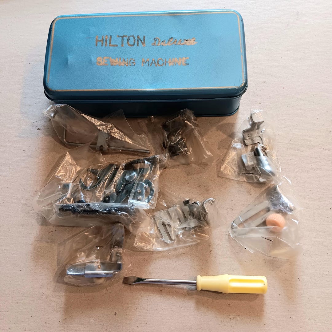 Rare Vintage Metal Hilton Deluxe Sewing Machine Attachment Box - Low ...