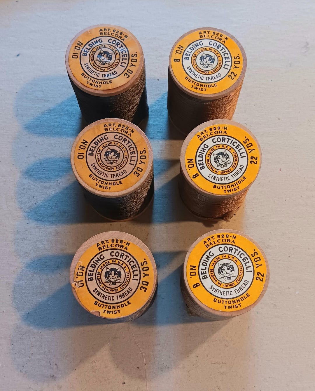 2 Antique Large Spools of Belding Corticelli Belcora Buttonhole Twist ...