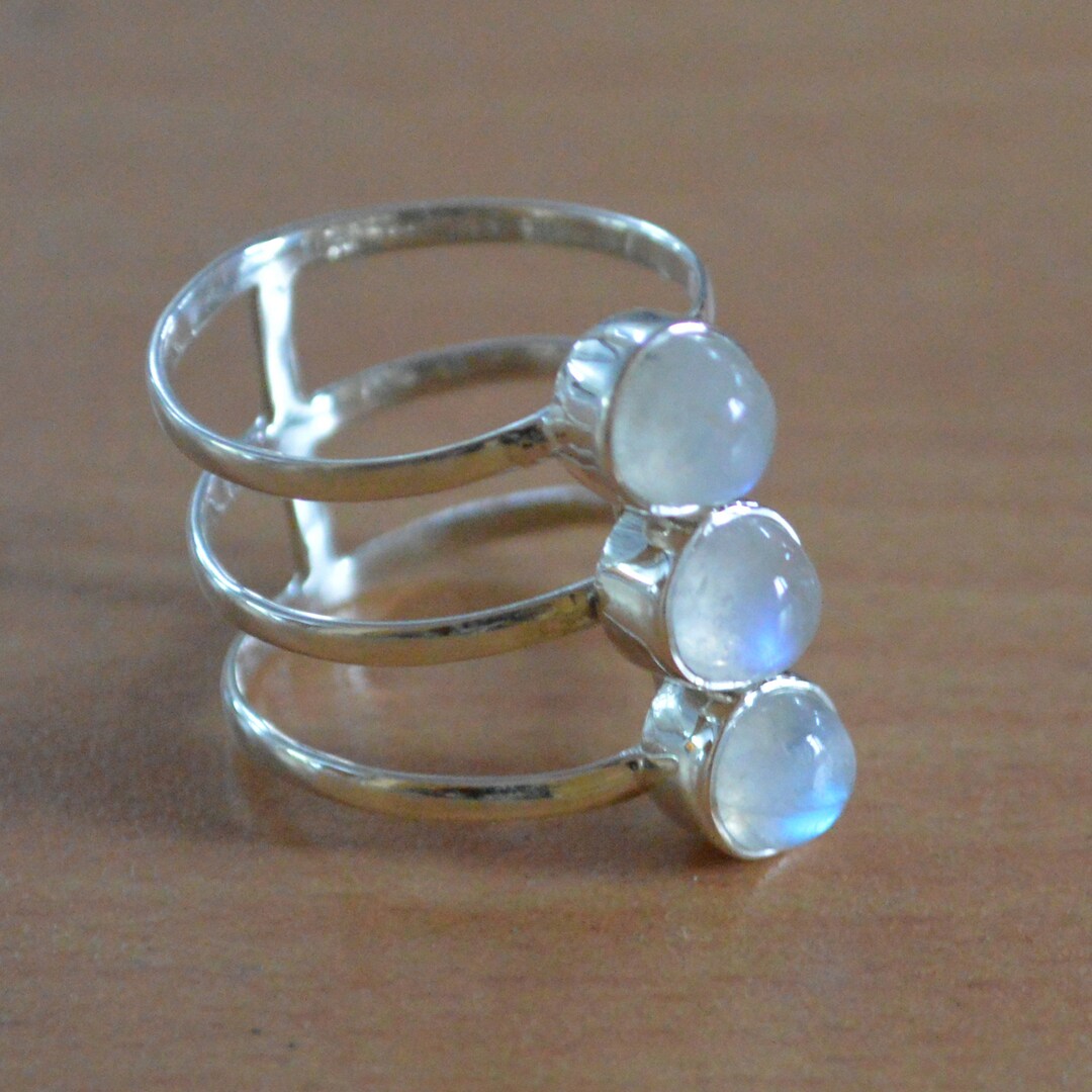 925 Sterling Silver Ring, Three Stone Ring, Silver Moonstone Ring,women's Wedding Wonderful ...