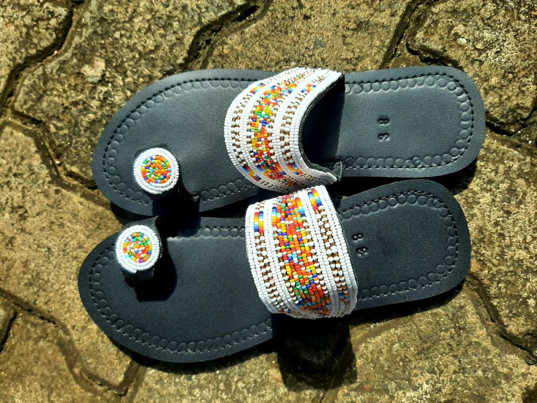 African Beaded Leather Sandals, Beaded Leather Sandals, Kenyan Sandals ...