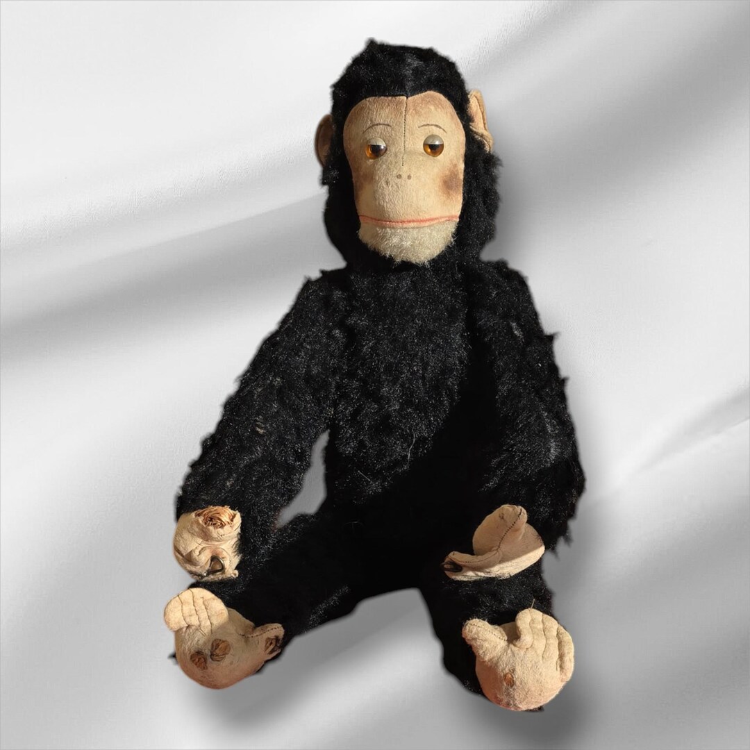 Rare Antique German Straw Stuffed Black Mohair Jointed Body Monkey ...