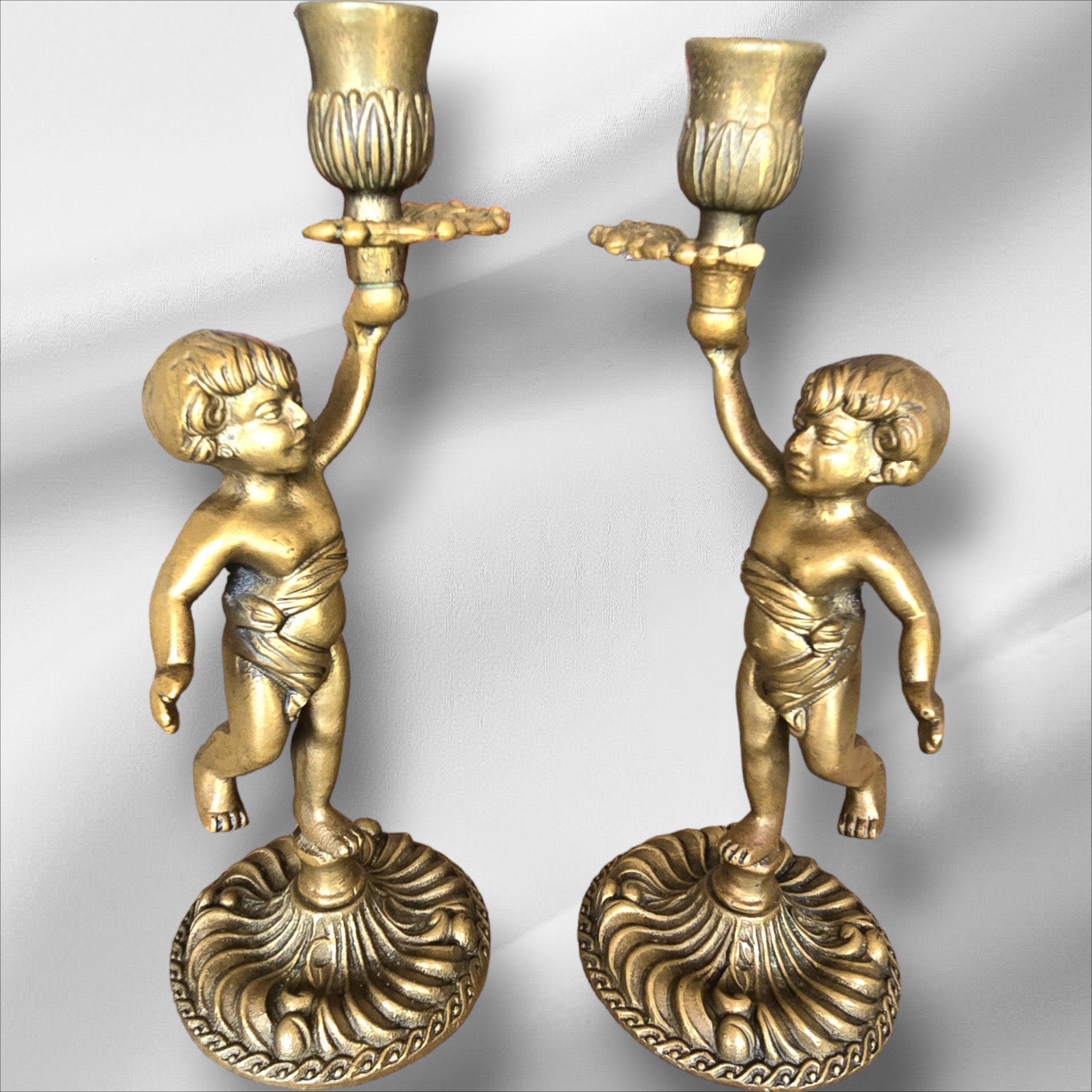 French Rococo Style Bronze Candlesticks Candleholders Cherubs Putti ...