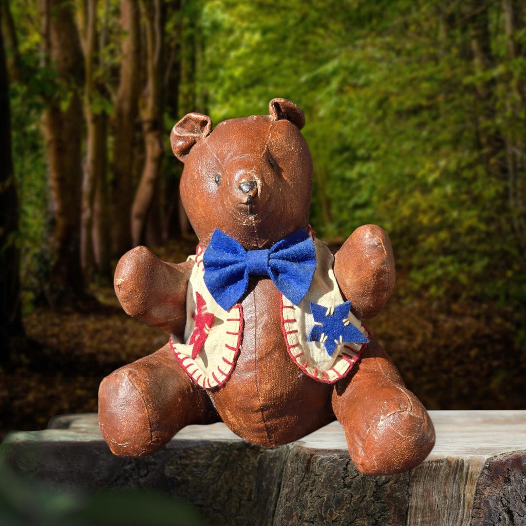Vintage Collectible Brown Leather Imitation Italian Teddy Bear 11in ...