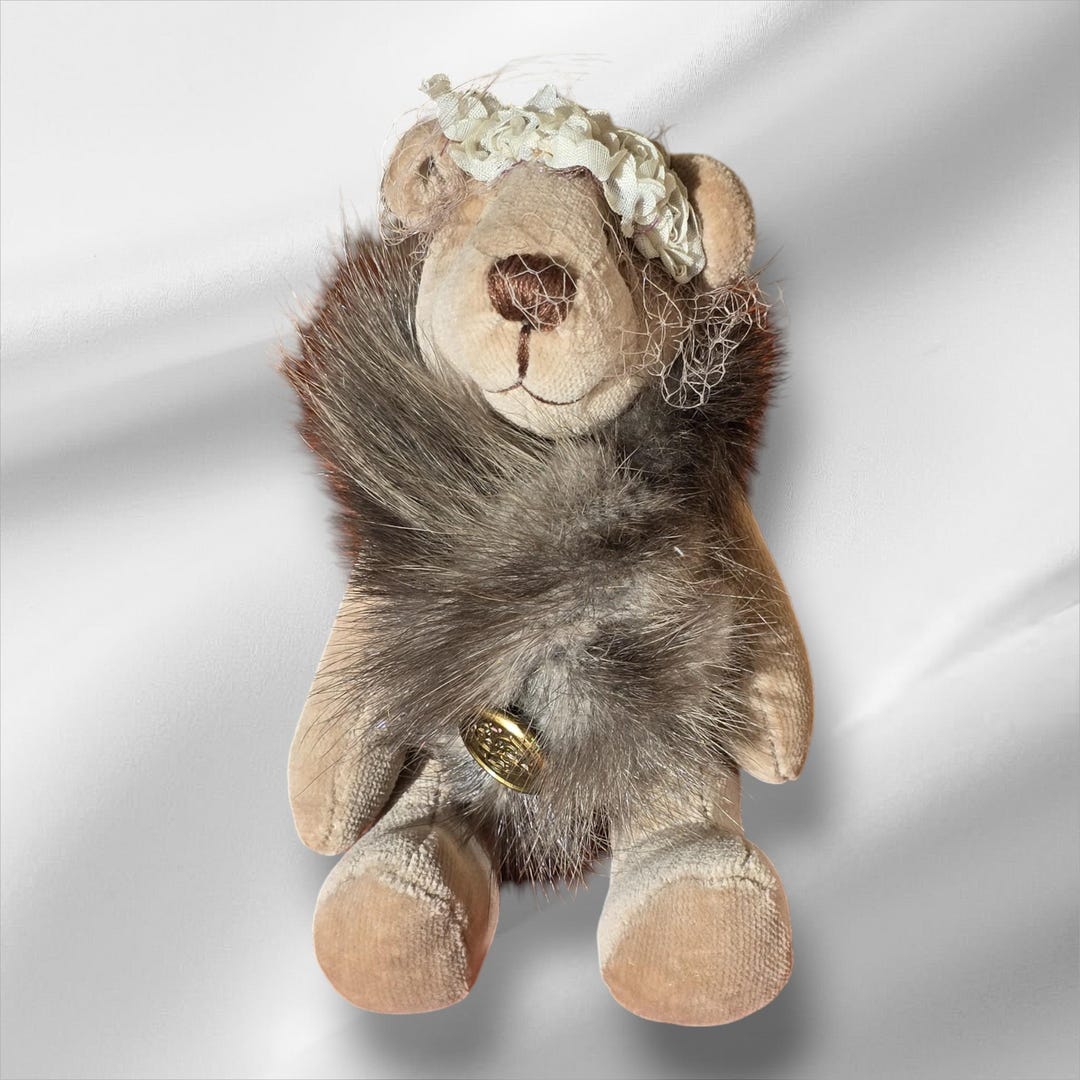 Vintage Artist Velvet Teddy Bear With Real Mink Fur Scarf Art Deco ...
