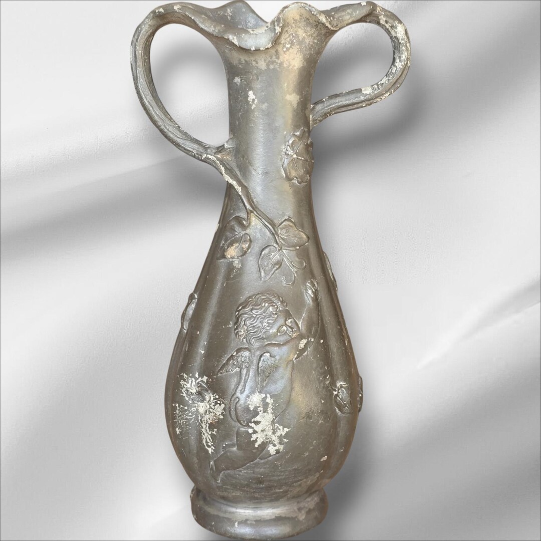Rare Art Nouveau Pewter Vase Signed Pétiz (jean Maurice Petiz), Putti ...