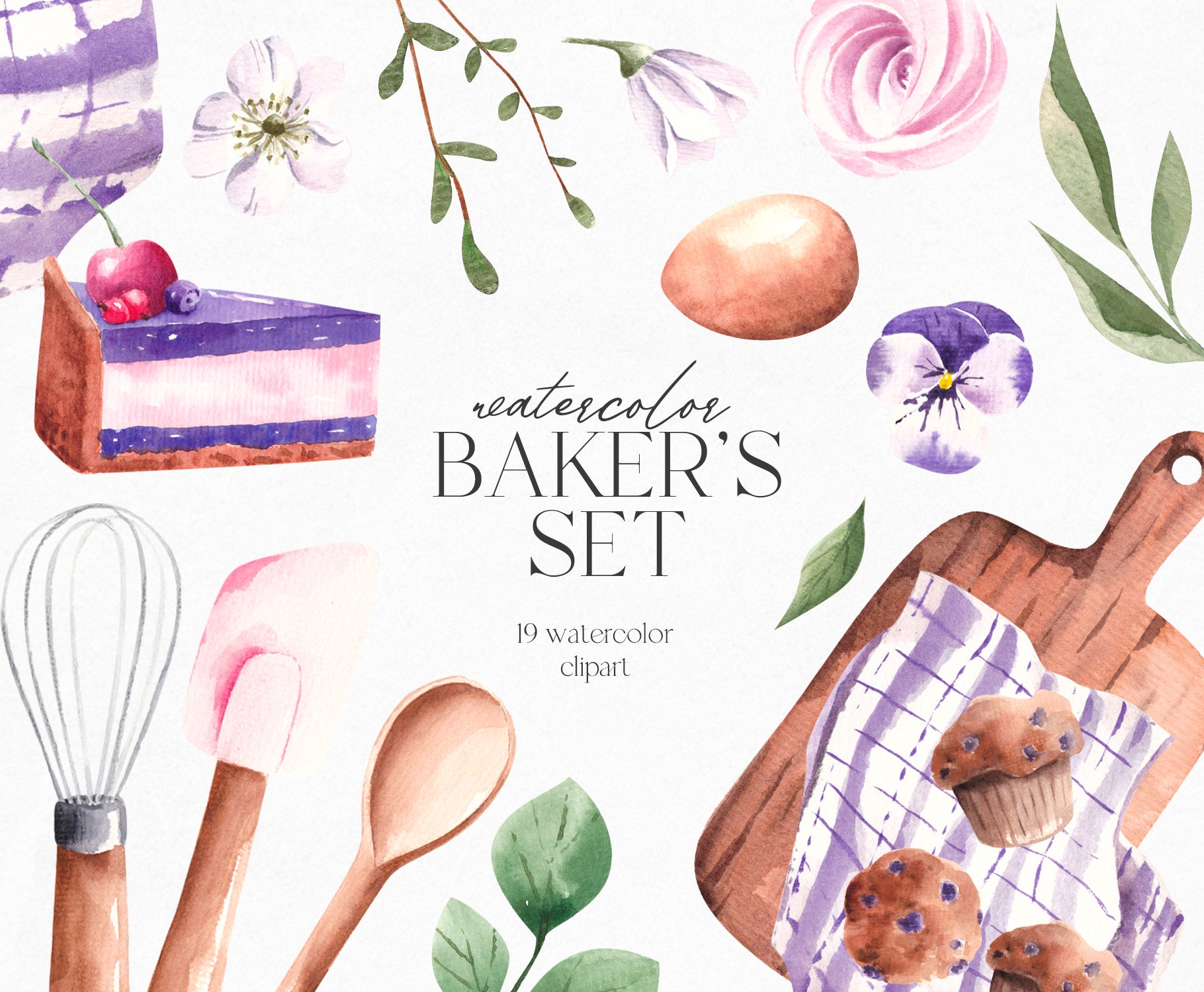 Embellishments Watercolor Baking Clipart Baking Set Kitchen Utensils ...