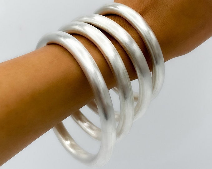 Sterling Silver Bangle Bracelet, Brushed Silver Bangle, Chunky Bangle, Thick Silver Bangle, 925 ...