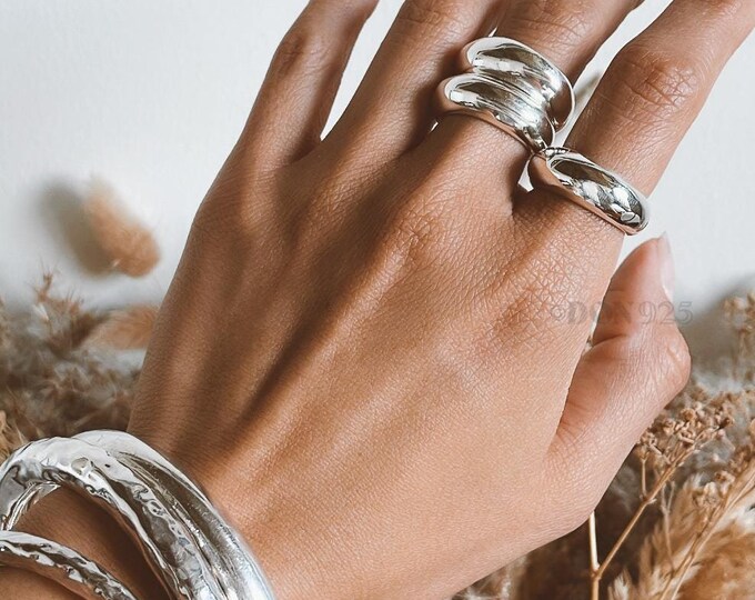 Sterling Silver Band, Heavy Silver Ring, Chunky Solid Silver Ring, Unusual Ring, Geometric Ring ...