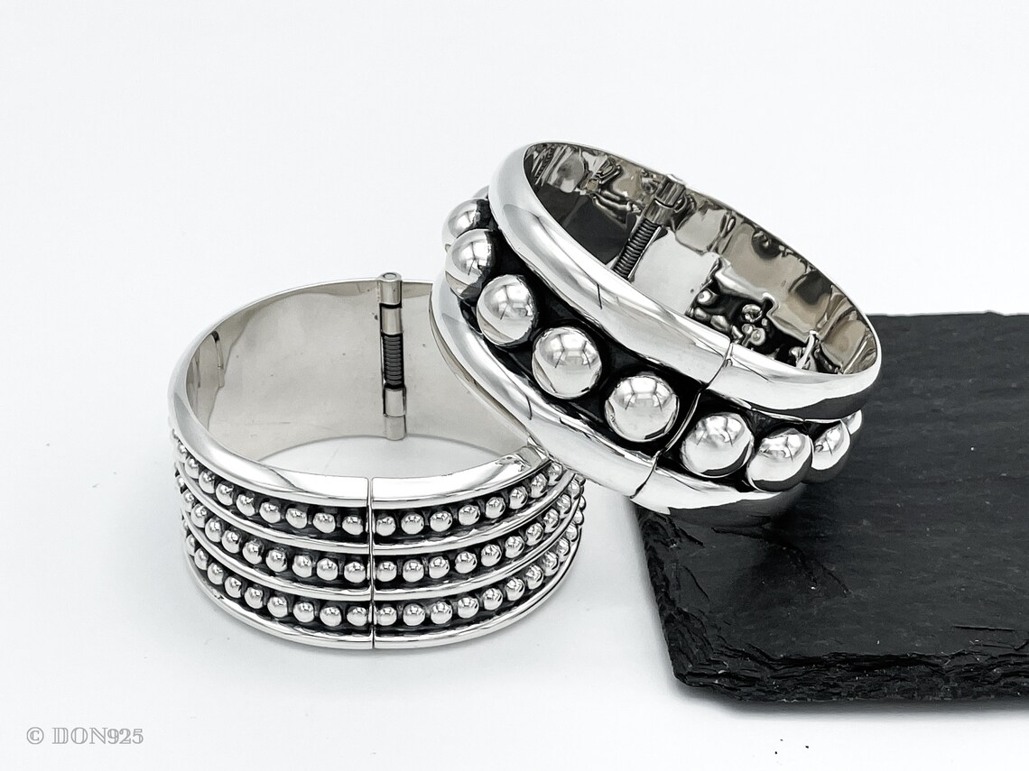 Sterling Silver Hinged Bracelet Chunky Silver Bangle Half - Etsy