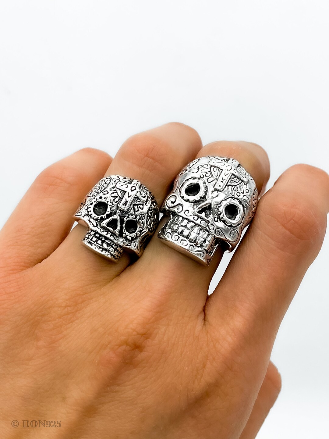 Solid Sterling Silver Ring, Skull Ring, Sugar Skull Ring, Rustic Ring ...