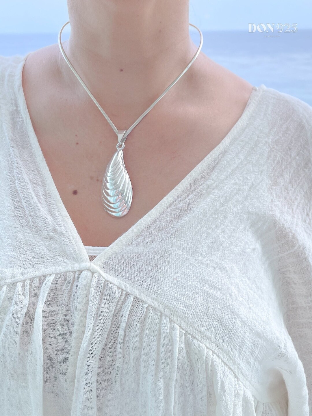 Large Sterling Silver Mussel Shell Pendant: Mermaidcore Beach Jewelry ...