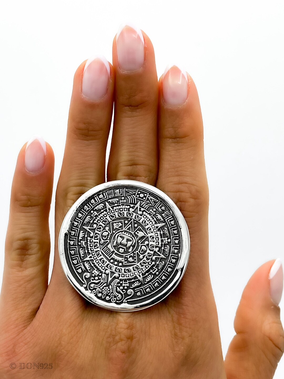 Sterling Silver Ring Aztec Ring Mexican Calendar Ring Big - Etsy