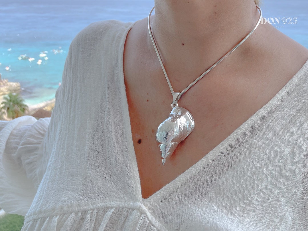 Large Sterling Silver Shell Pendant for Necklace, Sea Shell Jewelry ...