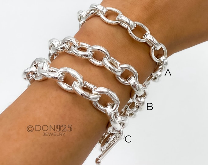 Sterling Silver Bracelet, Thick Chain Bracelet, Chunky 925 Silver Chain ...