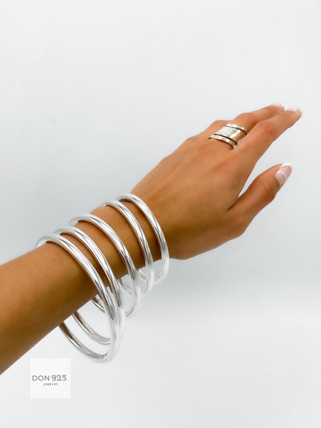 Sterling Silver Bangle Bracelet, Plain Silver Bangle, Chunky Bangle ...