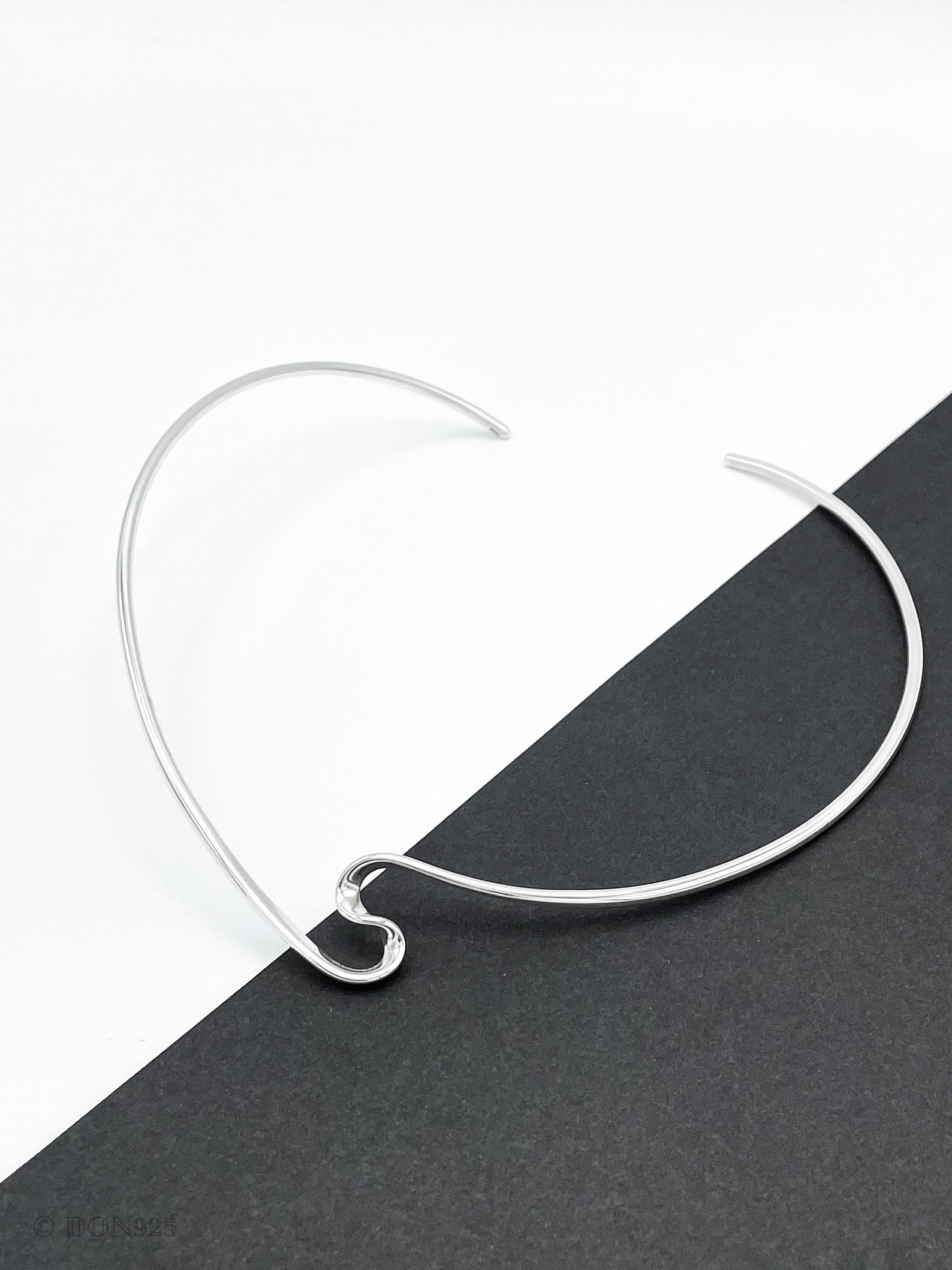 Sterling Silver Choker, Wavy Necklace, Wave Silver Choker, Aesthetic ...