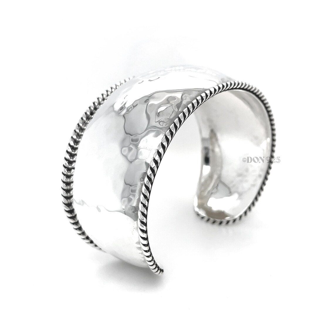 Wide Sterling Silver Cuff Bracelet, Chunky Domed Cuff Bracelet, Solid ...